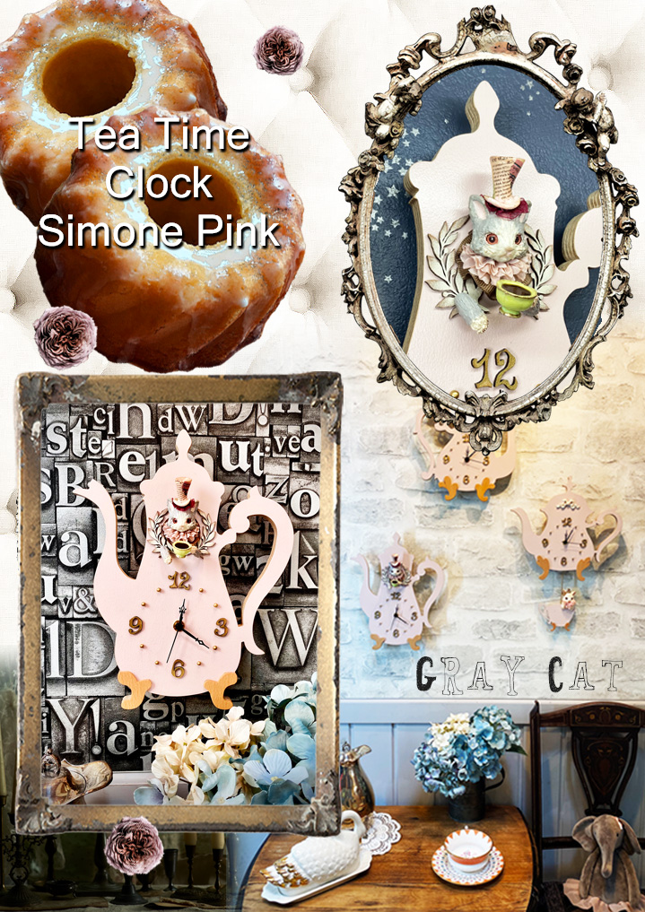 アップルホリックのウォールクロック 【 ジモーネ ピンク Simone Pink Clock 】 インテリア 雑貨 猫 ウィッチーズキッチン